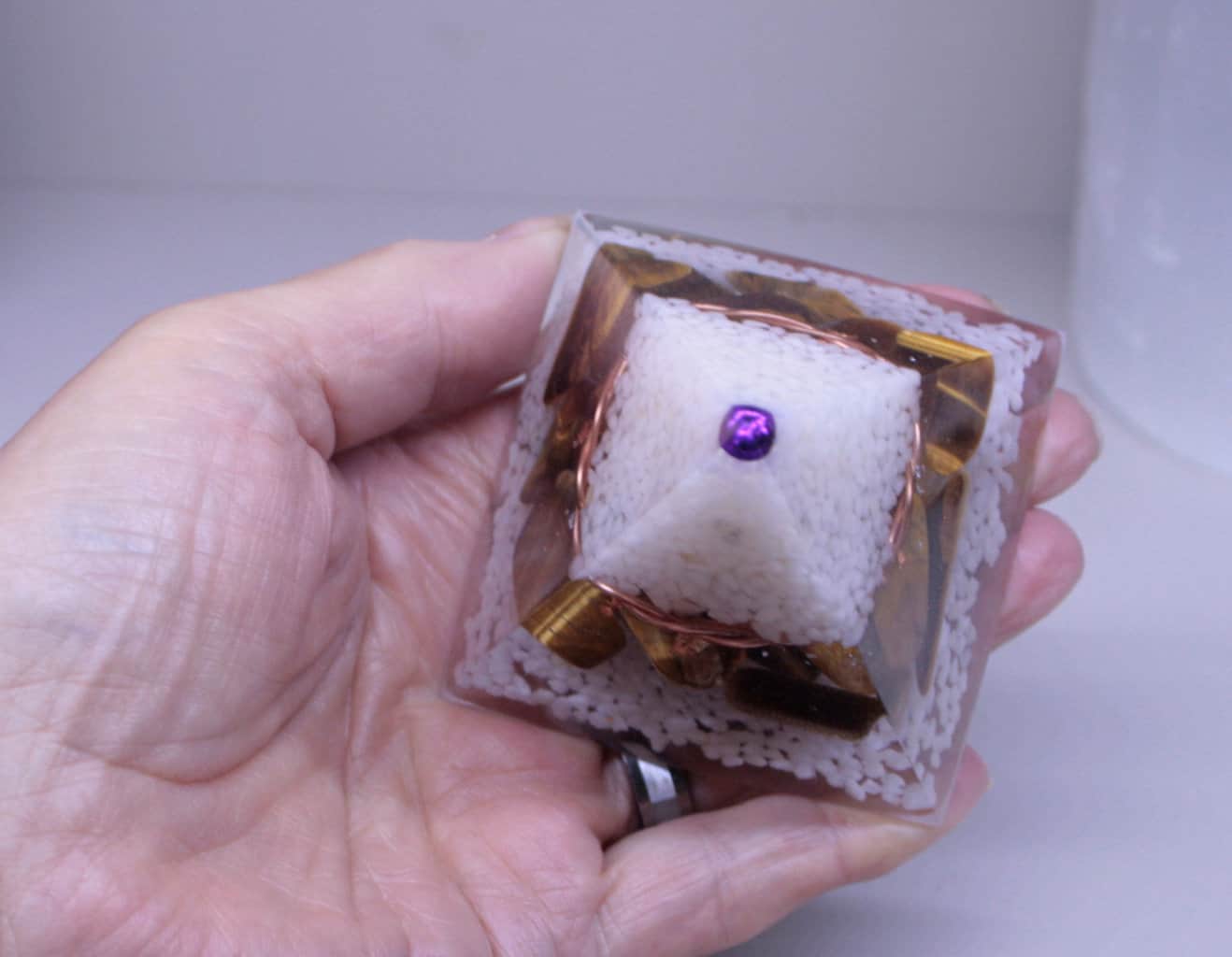 Crystal Orgonite Pyramid - Tigers Eye & Quartz Granite - LIFEFLOWS